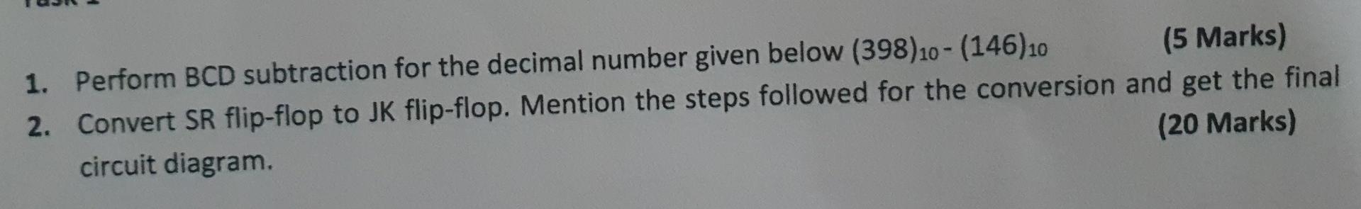 Solved 1. Perform BCD subtraction for the decimal number | Chegg.com