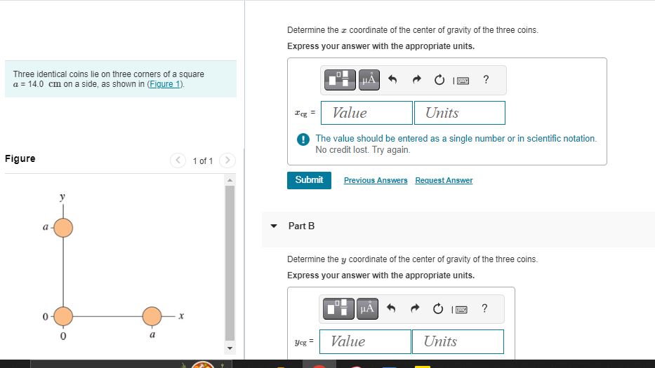 Solved Three identical coins lie on three corners of a | Chegg.com