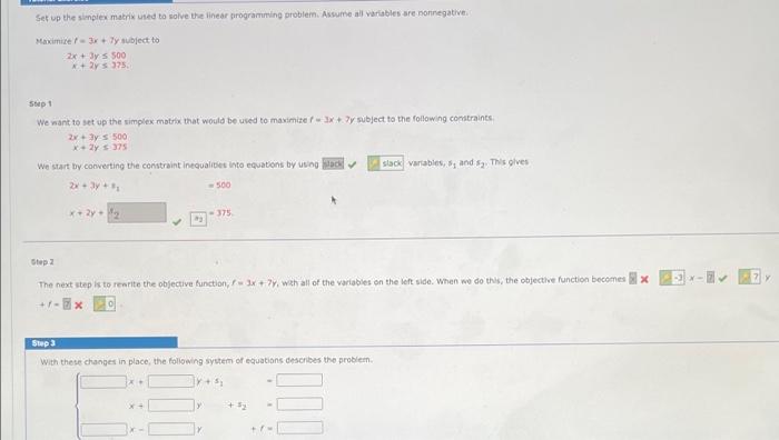 Solved Set up the simplex matrix used to solve the linear | Chegg.com
