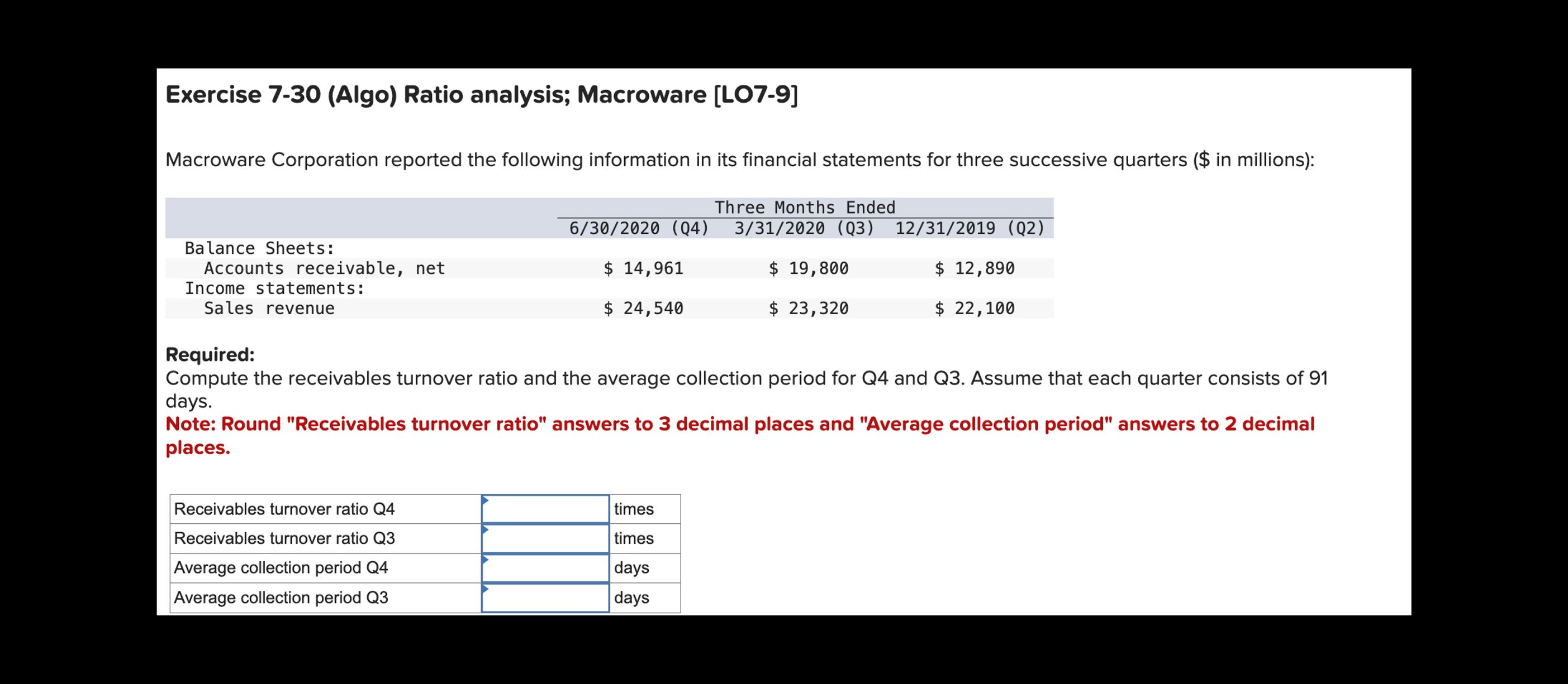 Solved Exercise 7-30 (Algo) ﻿Ratio analysis; Macroware | Chegg.com