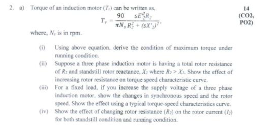 Solved Torque of an induction motor (Tr) ﻿can be written | Chegg.com
