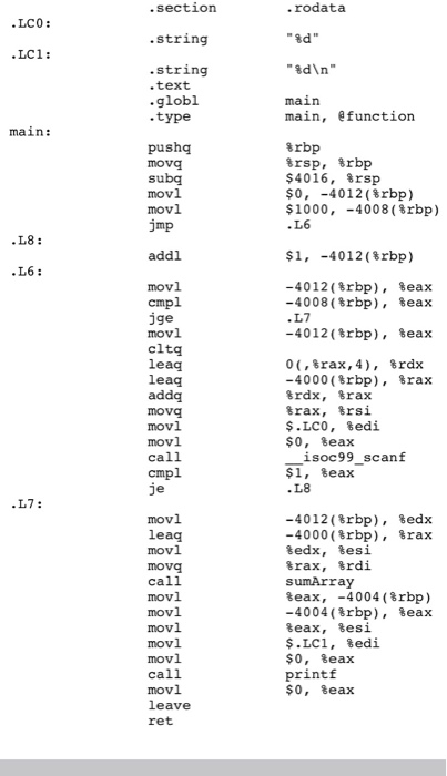 .section . rodata .LCO: .string "%d" .LC1: "%d\n" | Chegg.com