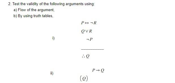 2. Test the validity of the following arguments | Chegg.com