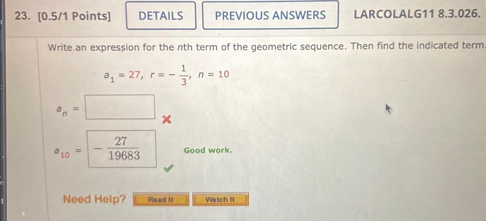 Solved Points]LARCOLALG11 8.3.026.Write an expression for | Chegg.com