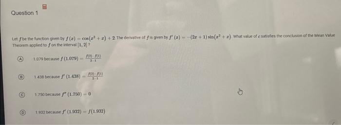 Solved Let f be the function given by f(x)=cos(x2+x)+2 The | Chegg.com