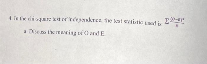 Solved 4. In the chi-square test of independence, the test | Chegg.com
