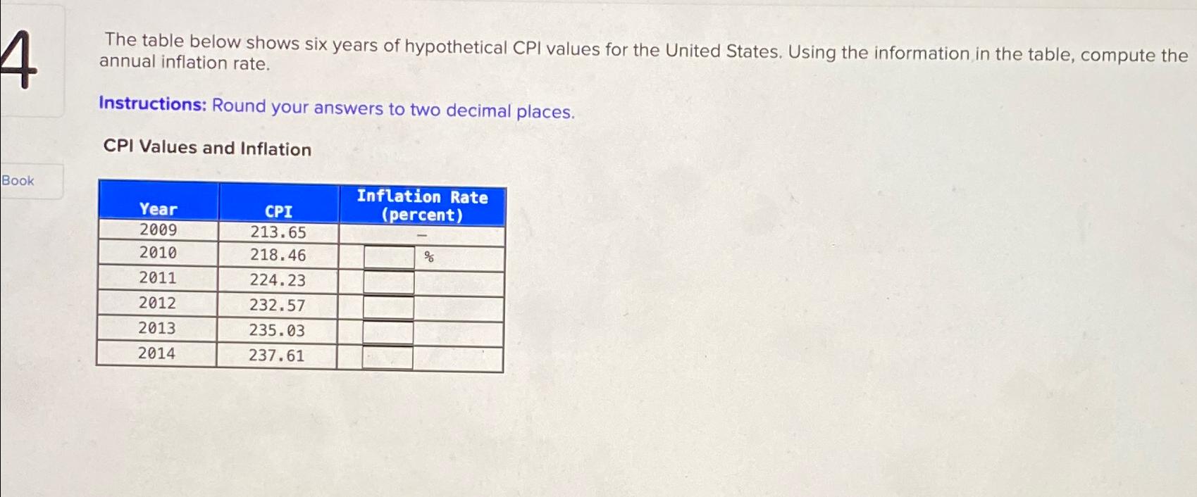 Solved The table below shows six years of hypothetical CPI | Chegg.com
