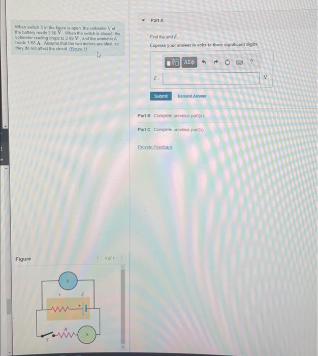 Solved When switch S in the figure is open, the voltmeter V | Chegg.com