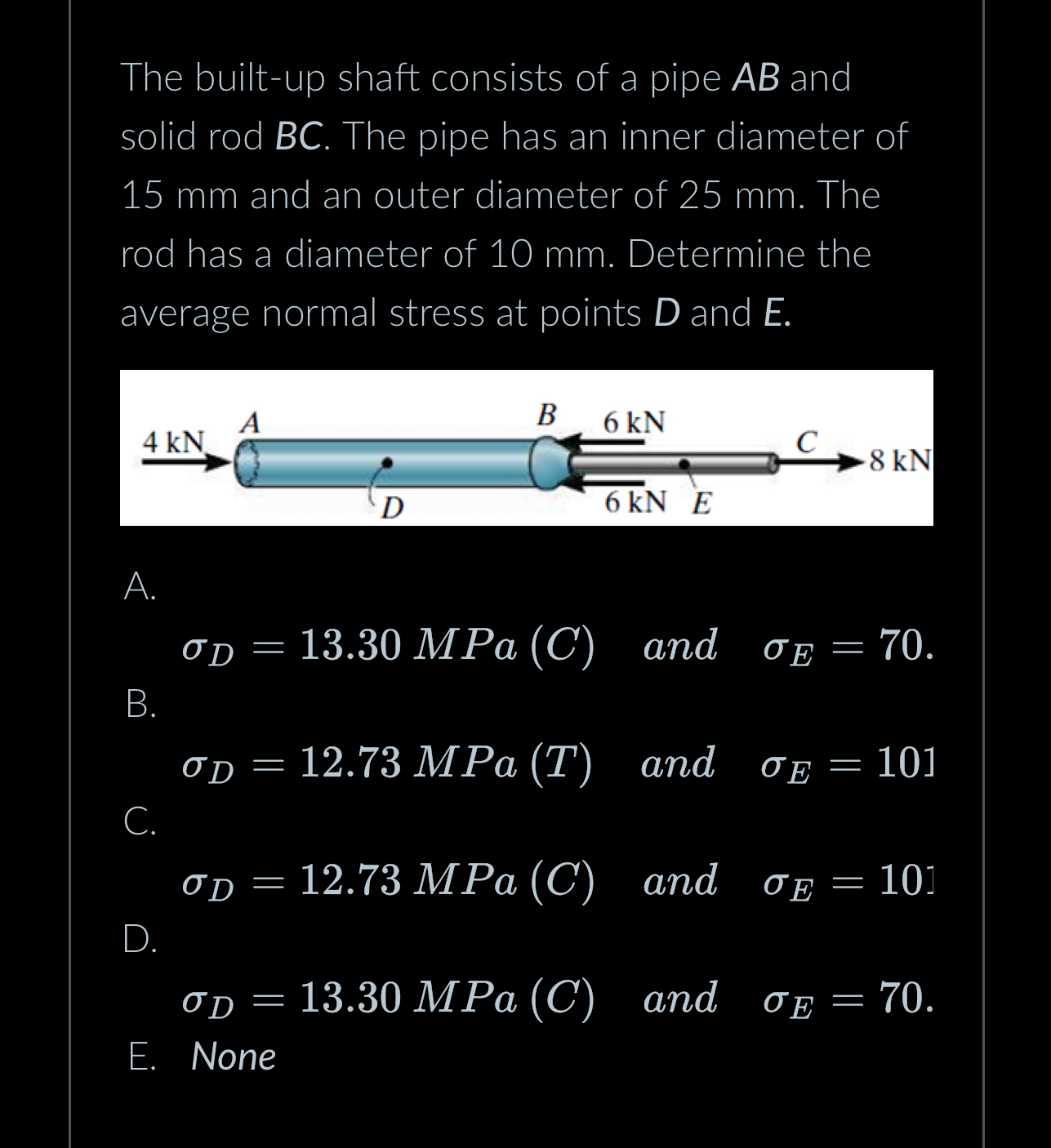 Solved The built-up shaft consists of a pipe AB ﻿and solid | Chegg.com