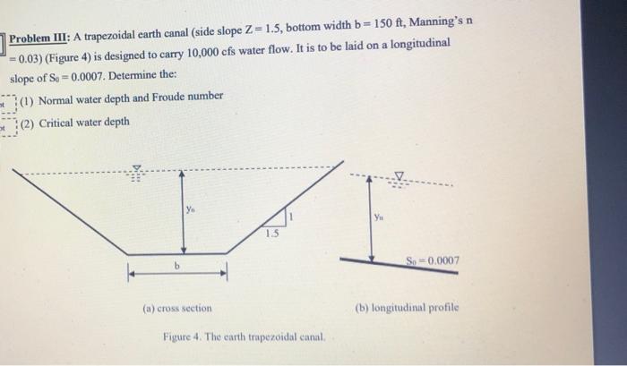 Solved Problem III: A trapezoidal earth canal (side slope | Chegg.com