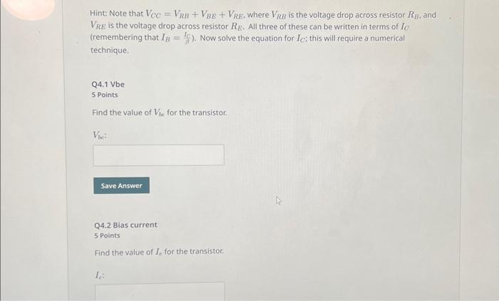 Solved Given vcc=8v, Re=5k, Rb=55k, beta=124, Is= 4x10^-16A | Chegg.com
