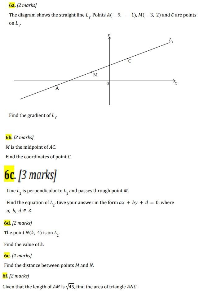 Solved 6a. [2 marks] The diagram shows the straight line L1. | Chegg.com