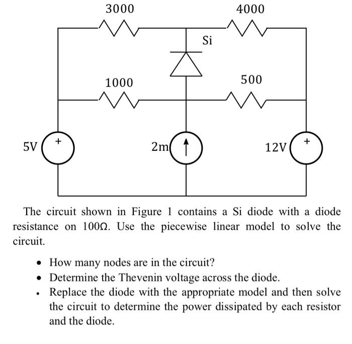 [Solved]: The circuit shown in Figure 1 contains a Si diode