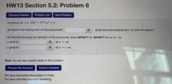 Solved HW13 Section 5.2: Problem 6 Previous Problem Problem | Chegg.com Solved HW13 Section 5.2: Problem 6 Previous Problem Problem | Chegg.com