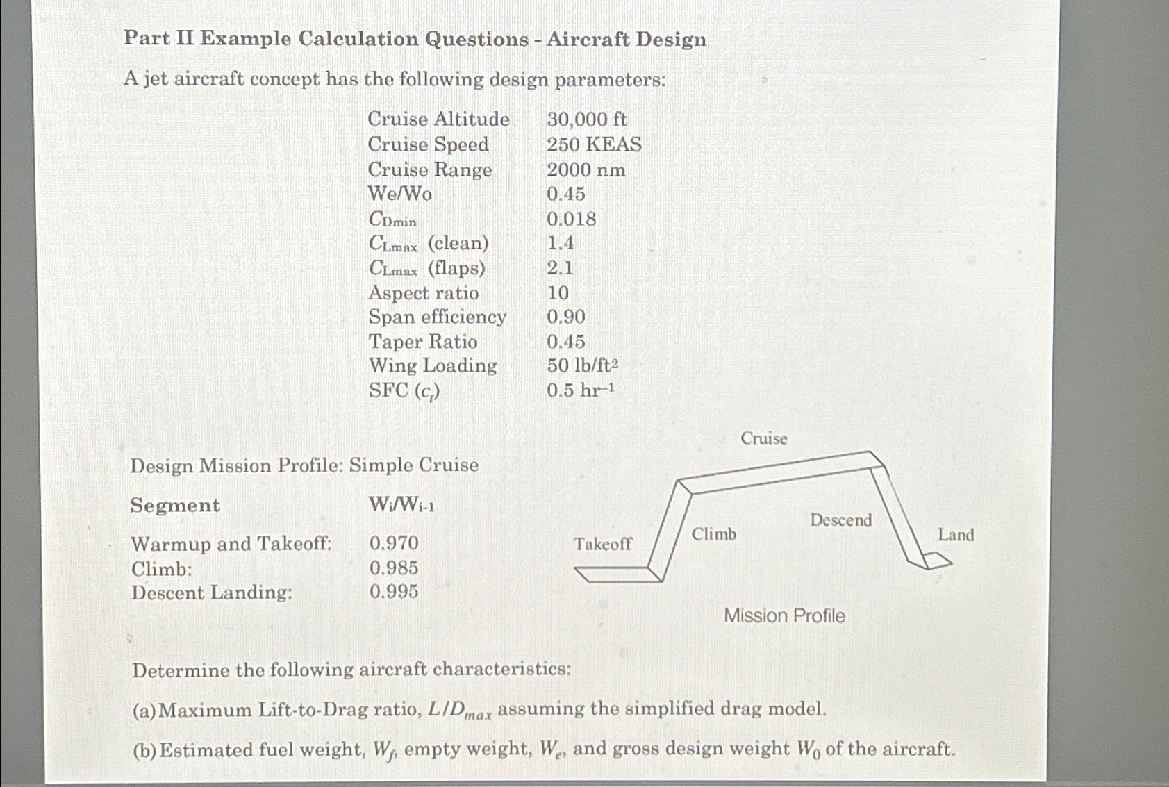 Solved Part II Example Calculation Questions - ﻿Aircraft | Chegg.com
