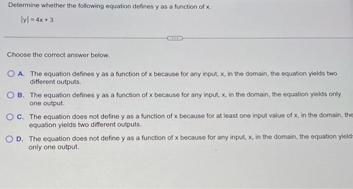 Solved Determine whether the following equation defines y as | Chegg.com