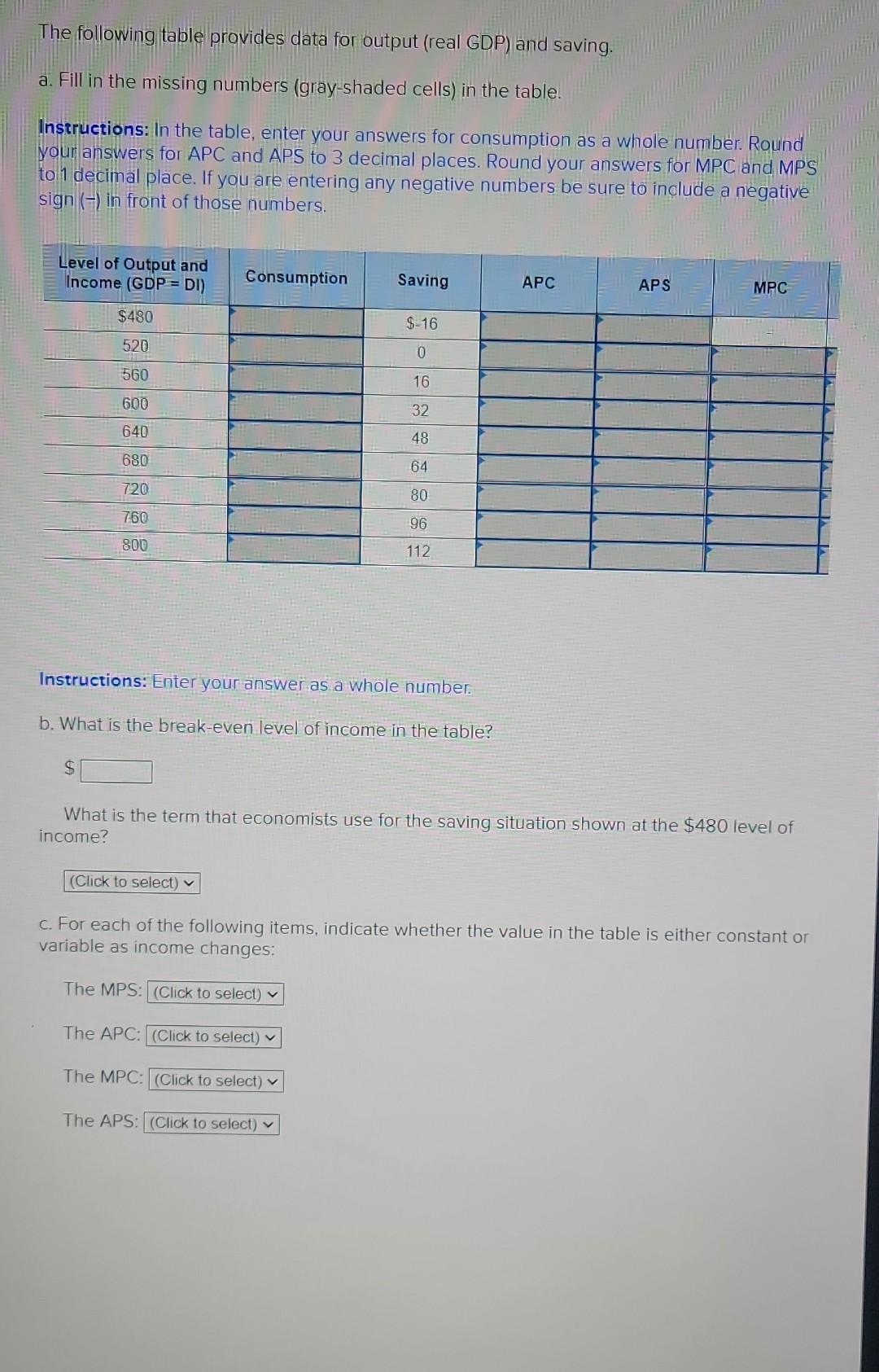 Solved The following table provides data for output (real | Chegg.com