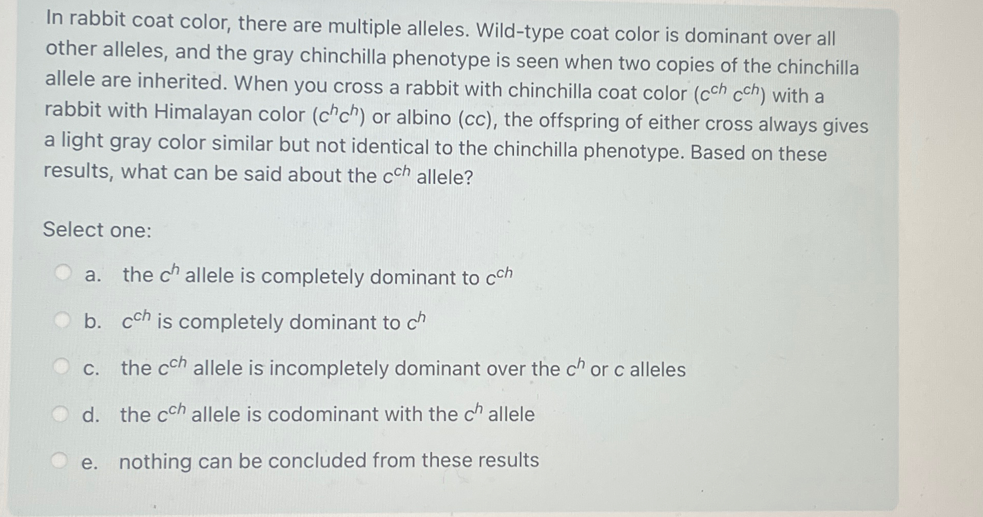 Solved In rabbit coat color, there are multiple alleles. | Chegg.com