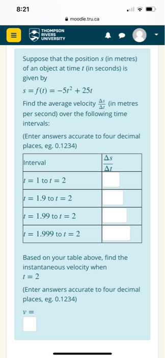 Solved 8:21 moodle.tru.ca III THOMPSON RIVERS UNIVERSITY | Chegg.com