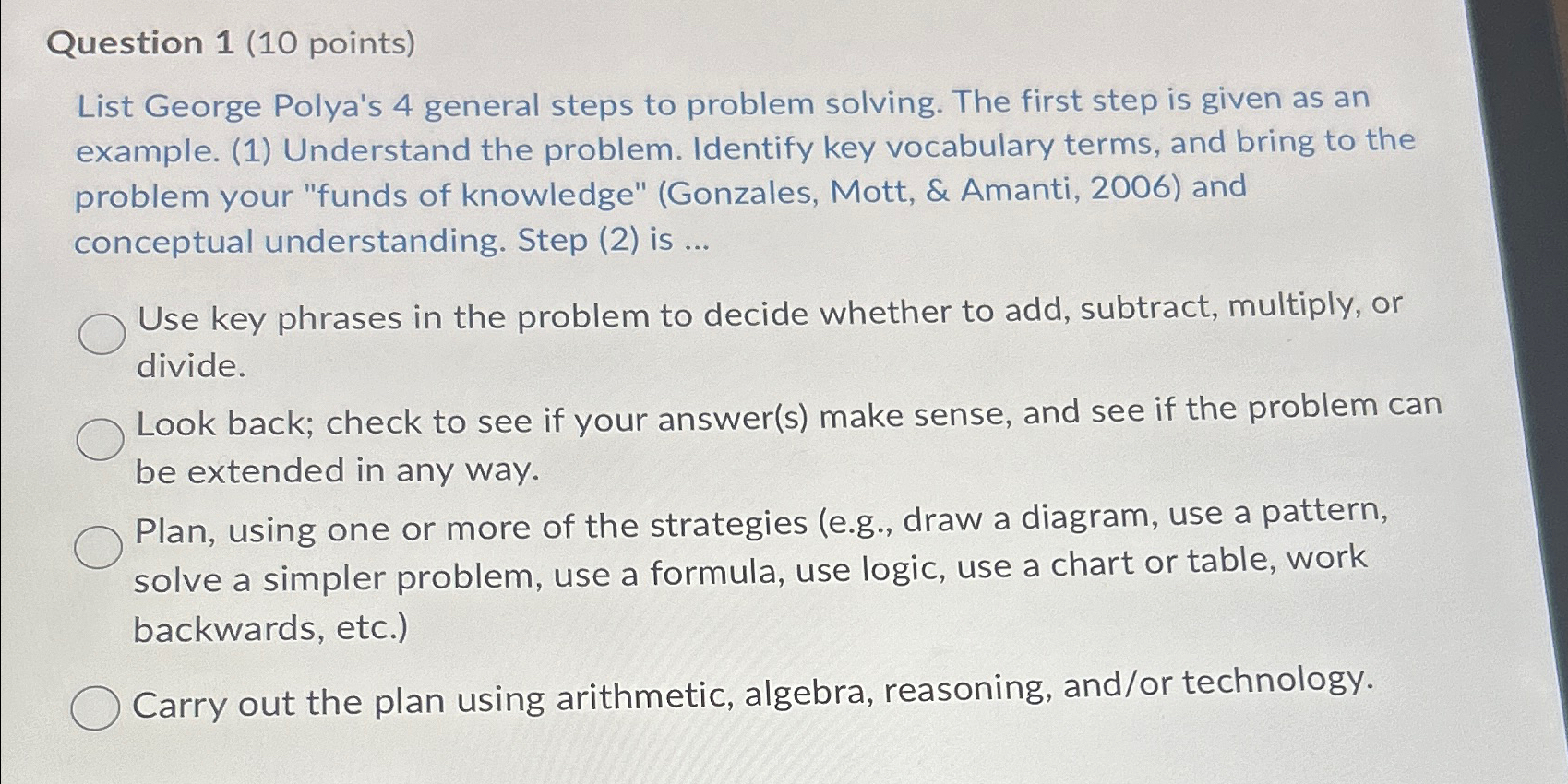 Solved Question 1 (10 ﻿points)List George Polya's 4 ﻿general | Chegg.com