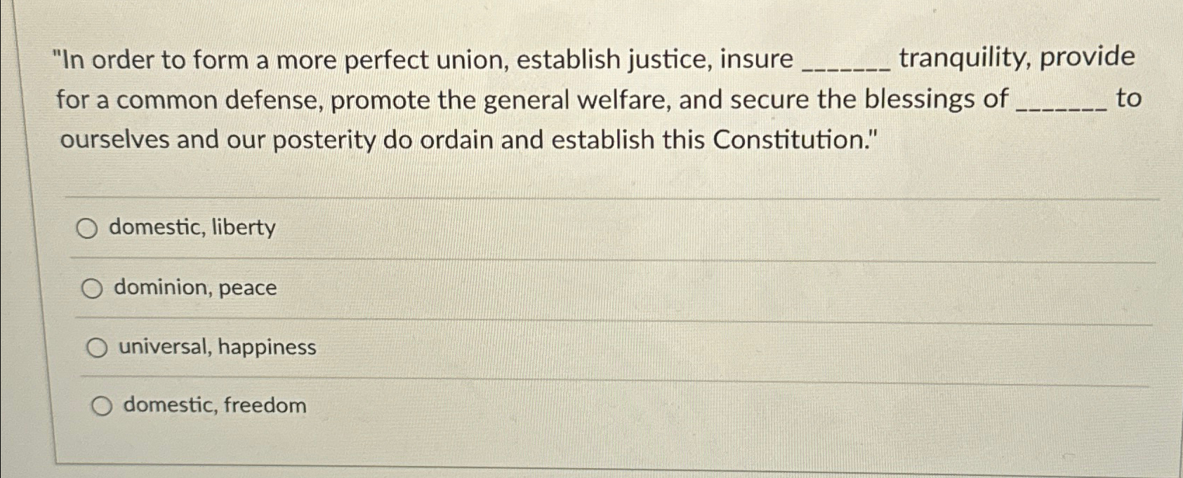 Solved "In order to form a more perfect union, establish | Chegg.com