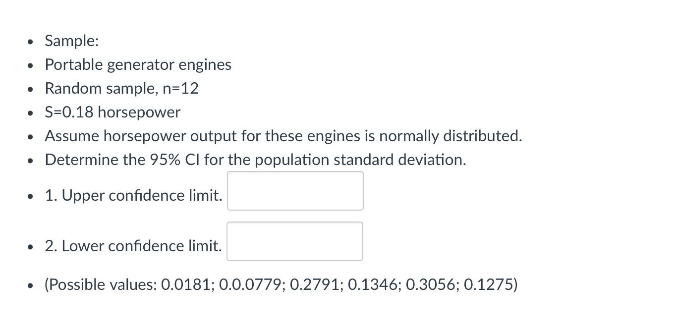 Solved Sample:Portable generator enginesRandom sample, | Chegg.com
