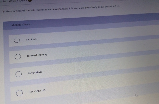 Solved abled: Week 1 ﻿C 201z 1In the context of the | Chegg.com