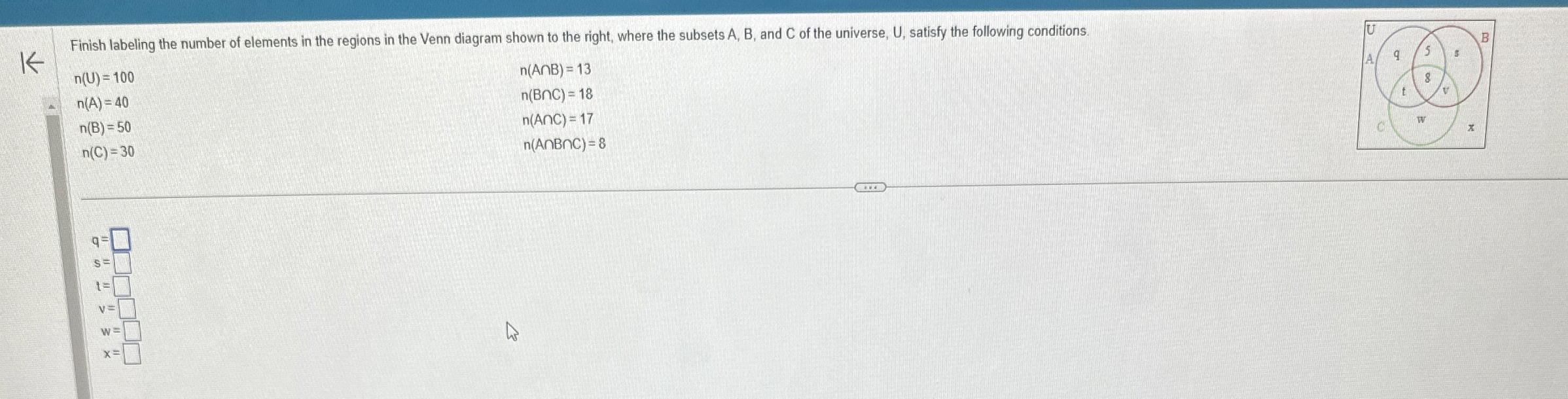 Solved Finish labeling the number of elements in the regions | Chegg.com
