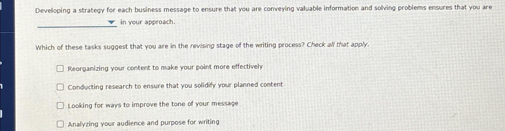 Solved Developing a strategy for each business message to | Chegg.com