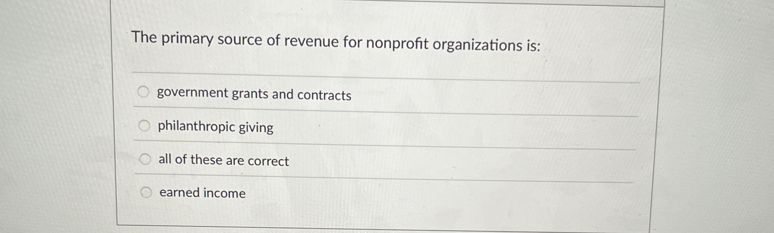 Solved The primary source of revenue for nonprofit | Chegg.com