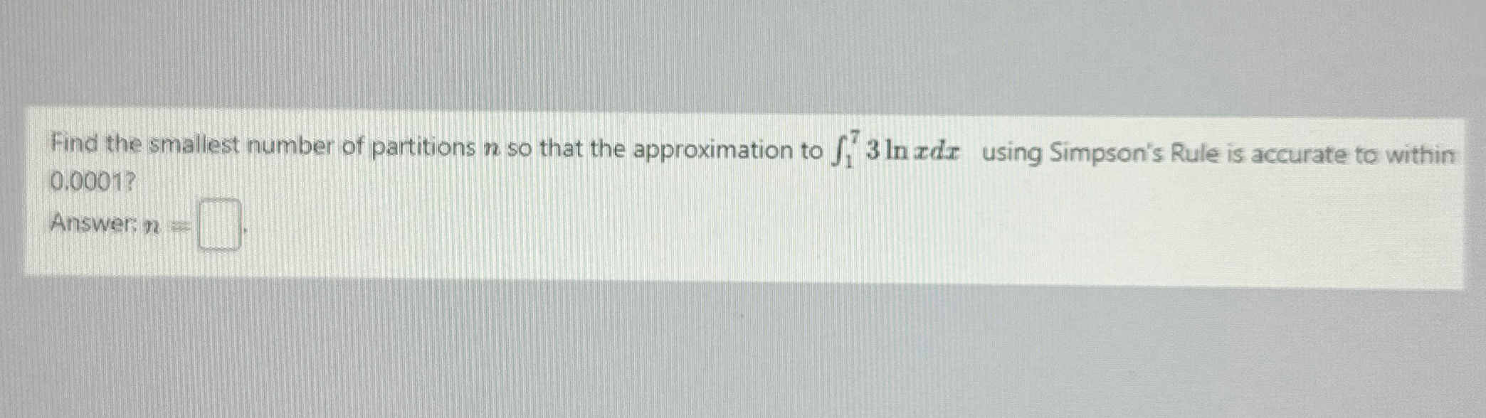 Solved Find the smallest number of partitions n ﻿so that the | Chegg.com