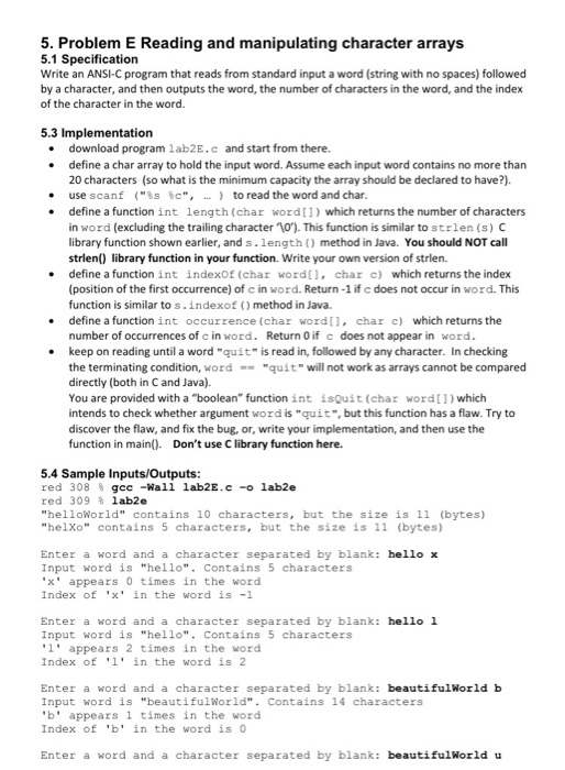Solved 5. Problem E Reading and manipulating character | Chegg.com
