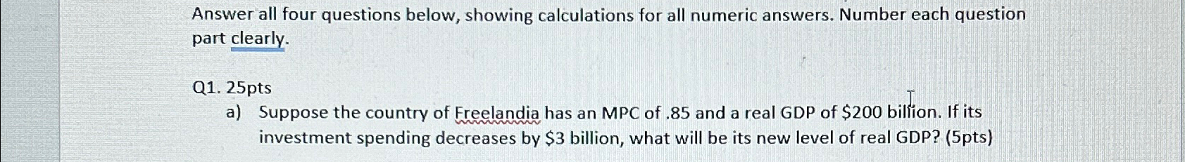 Solved Answer all four questions below, showing calculations | Chegg.com
