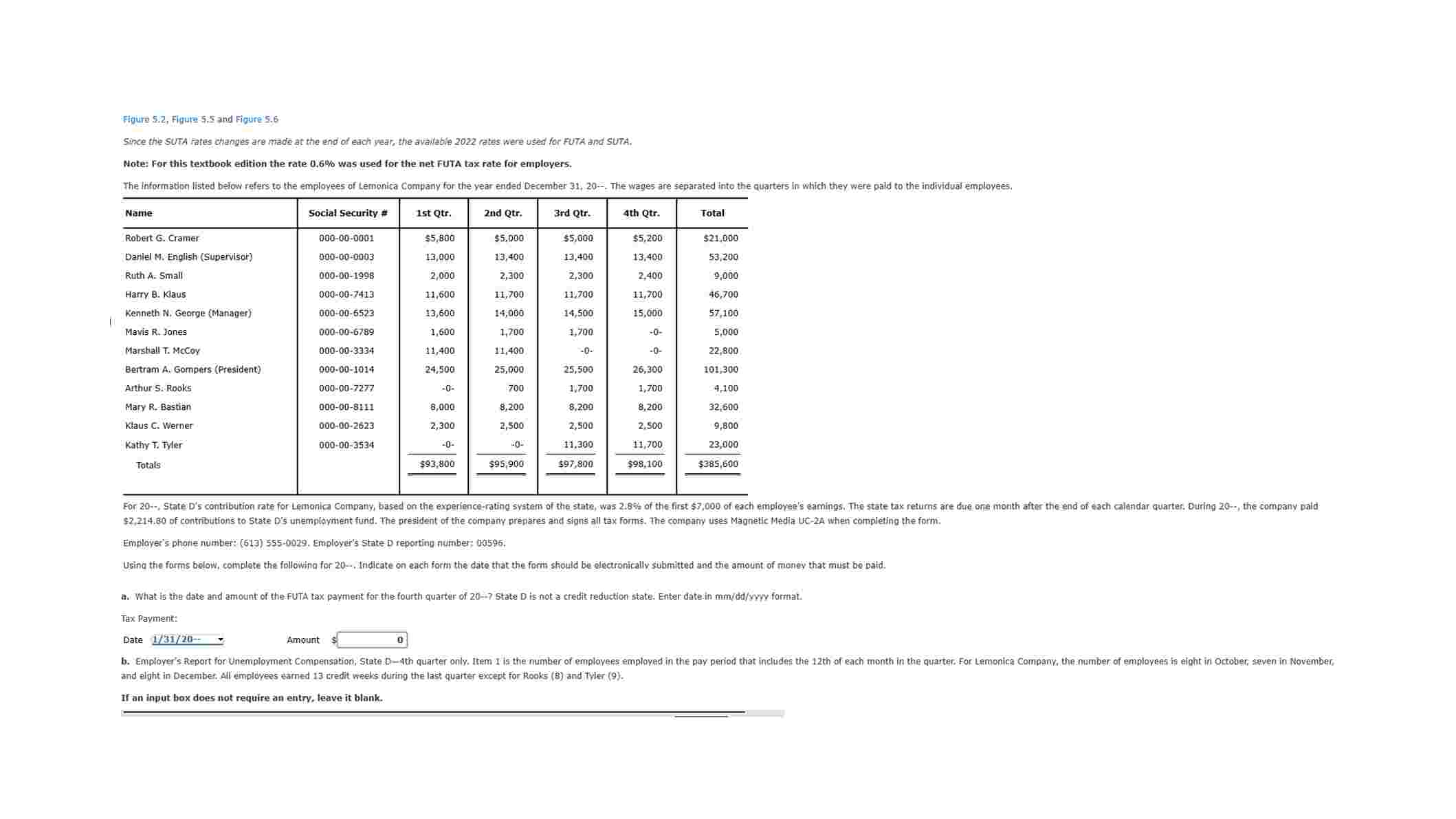 Solved b. ﻿Employer's Report for Unemployment Compensation, | Chegg.com