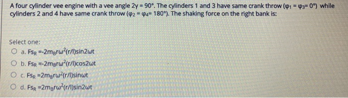 Solved A four cylinder vee engine with a vee angle 2y = 90°. | Chegg.com