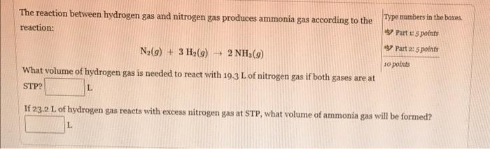 Solved The reaction between hydrogen gas and nitrogen gas | Chegg.com