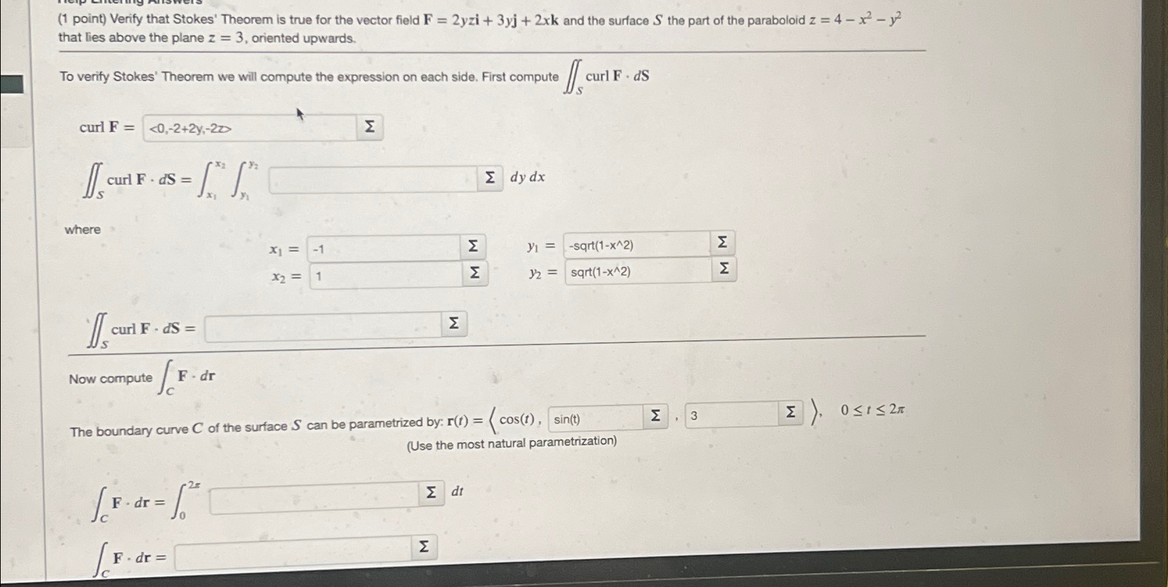 Solved (1 ﻿point) ﻿Verify that Stokes' Theorem is true for | Chegg.com