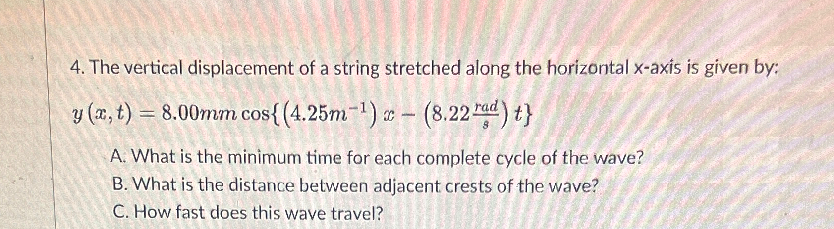 Solved The vertical displacement of a string stretched along | Chegg.com
