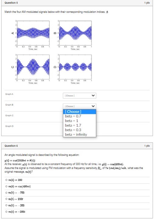 Solved Question 1 1 pts A baseband message, m(t) with a | Chegg.com