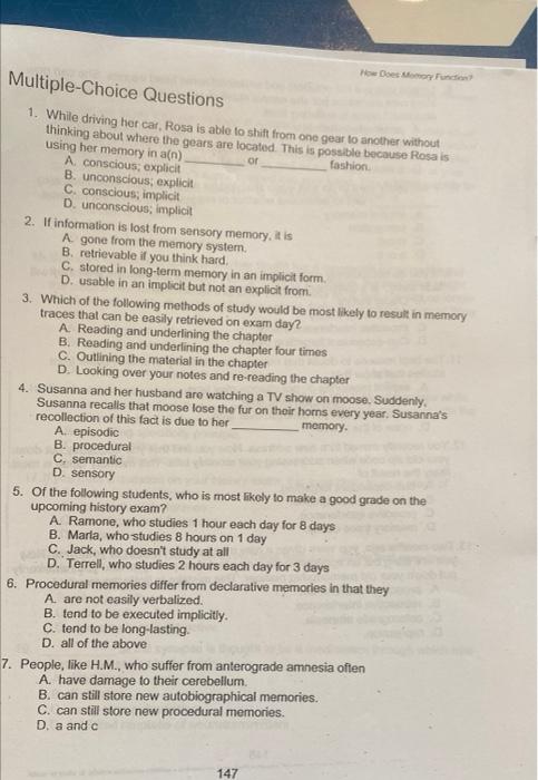 Solved 1. While driving her car, Rosa is able to shift from | Chegg.com