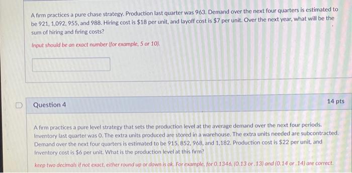Solved A firm practices a pure chase strategy. Production | Chegg.com