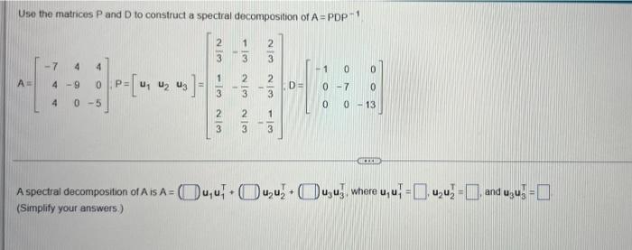 Solved Use the matrices P and D to construct a spectral | Chegg.com