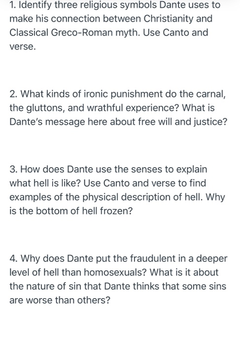 1. Identify three religious symbols Dante uses to | Chegg.com