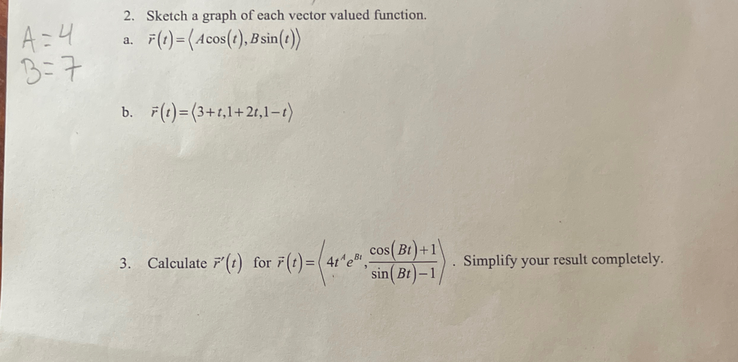 Solved A=42. ﻿Sketch a graph of each vector valued | Chegg.com