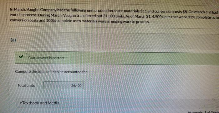 Solved In March, Vaughn Company had the following unit | Chegg.com