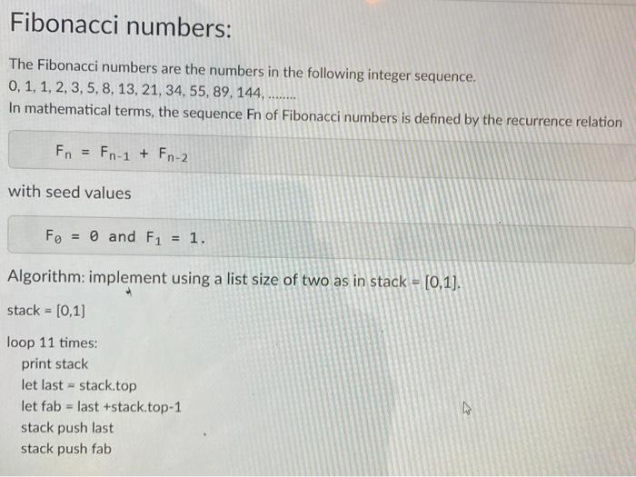 Solved Fibonacci numbers: The Fibonacci numbers are the | Chegg.com