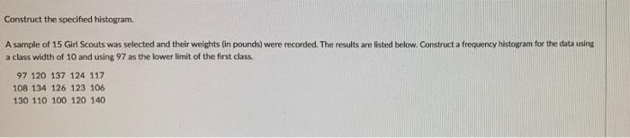 Solved Construct the specified histogram. A sample of 15 | Chegg.com