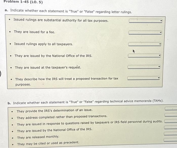 Solved Problem 1-45 (LO. 5) a. Indicate whether each | Chegg.com
