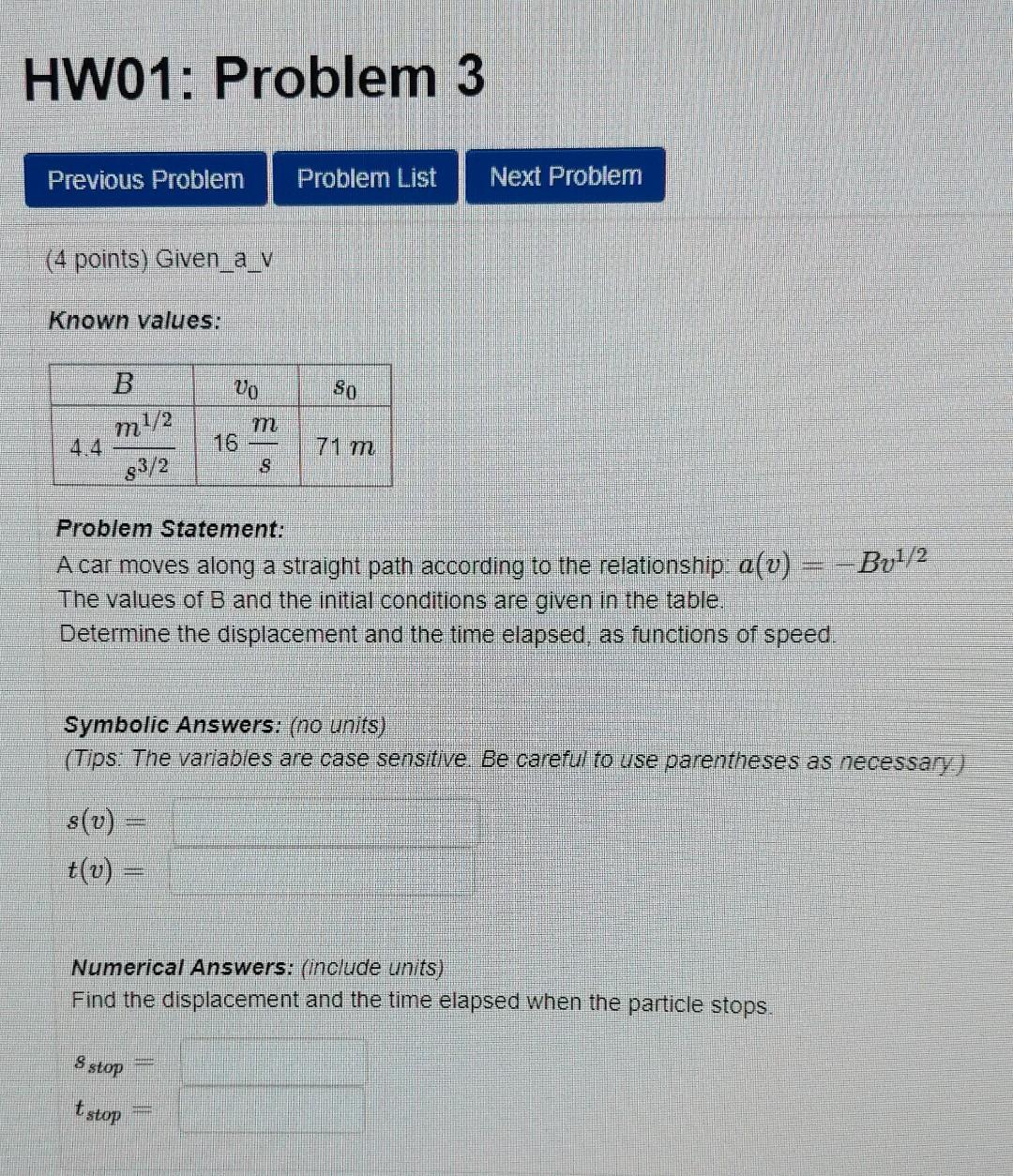 Solved HW01: Problem 3 Previous Problem Problem List Next | Chegg.com