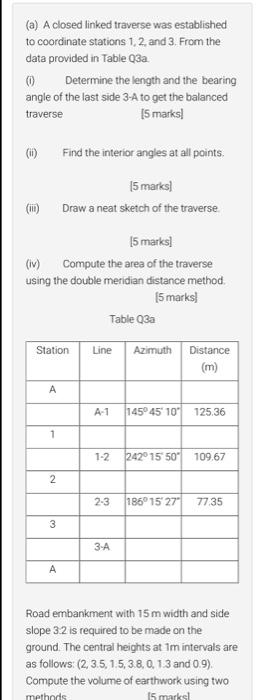 Solved (a) A closed linked traverse was established to | Chegg.com